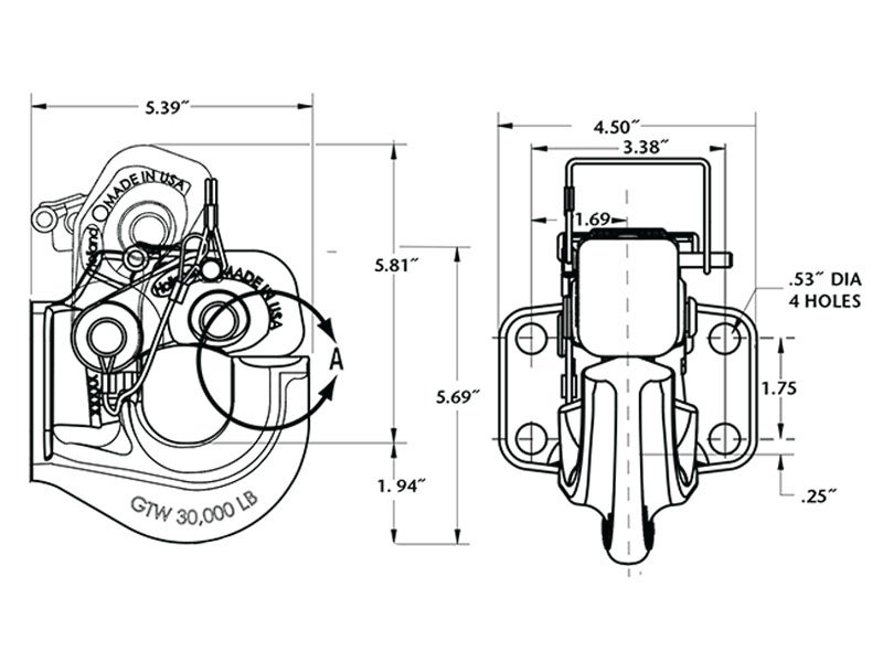 Holland 15 Ton Pintle Hook with Tethered Lock Pin, PH-30RP51