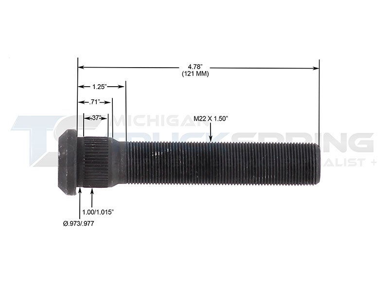 Wheel Stud 13-1572, M22-1.5 x 4.78 (121 mm) long