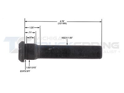 Wheel Stud 13-1572, M22-1.5 x 4.78 (121 mm) long