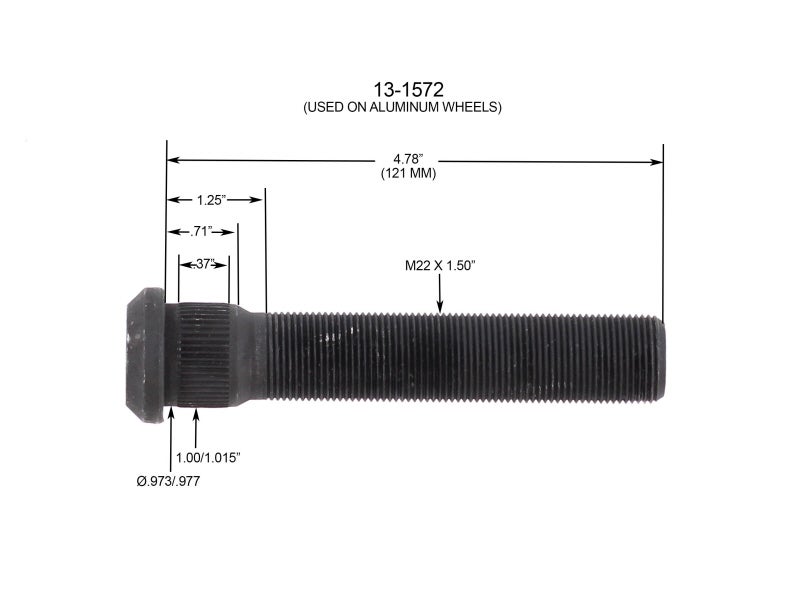 Wheel Stud 13-1572, M22-1.5 x 4.78 (121 mm) long